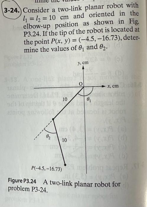 Solved 3-24. Consider a two-link planar robot with l1=l2=10 | Chegg.com