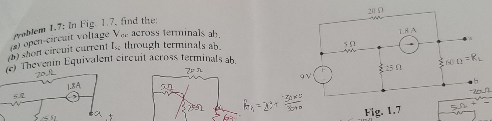 Solved problem 1.7: In Fig. 1.7, ﻿find the:(a) ﻿open-circuit | Chegg.com