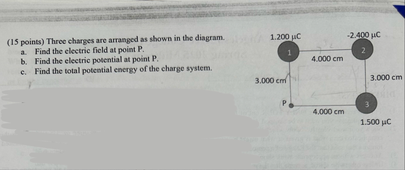 (15 ﻿points) ﻿Three charges are arranged as shown in | Chegg.com