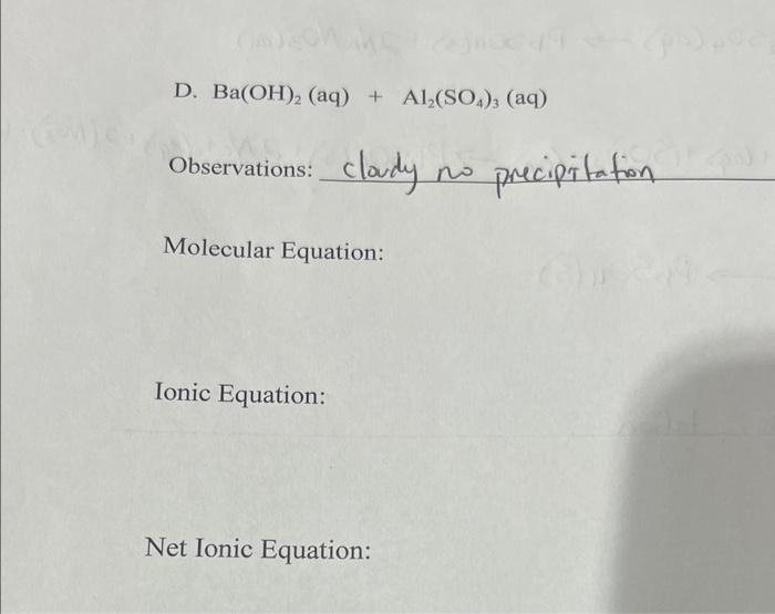 Solved B. KC2H3O2(aq)+BaCl2 (aq) Observations: Cloudy no | Chegg.com