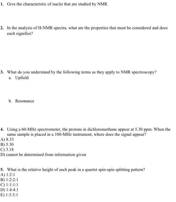 Solved NMR Spectroscopy worksheet Section: Name/Date: 1. | Chegg.com