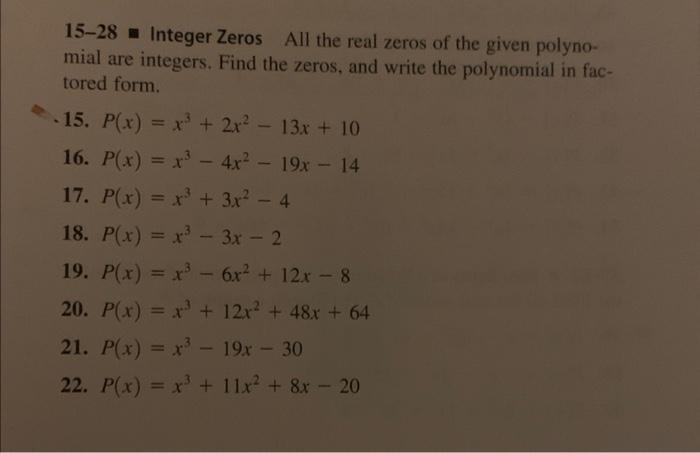 Solved 15-28 Integer Zeros All the real zeros of the given | Chegg.com
