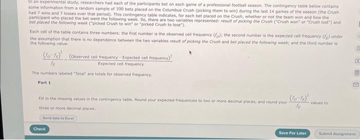 Solved \r\nFilt in the missing values in the contingency | Chegg.com