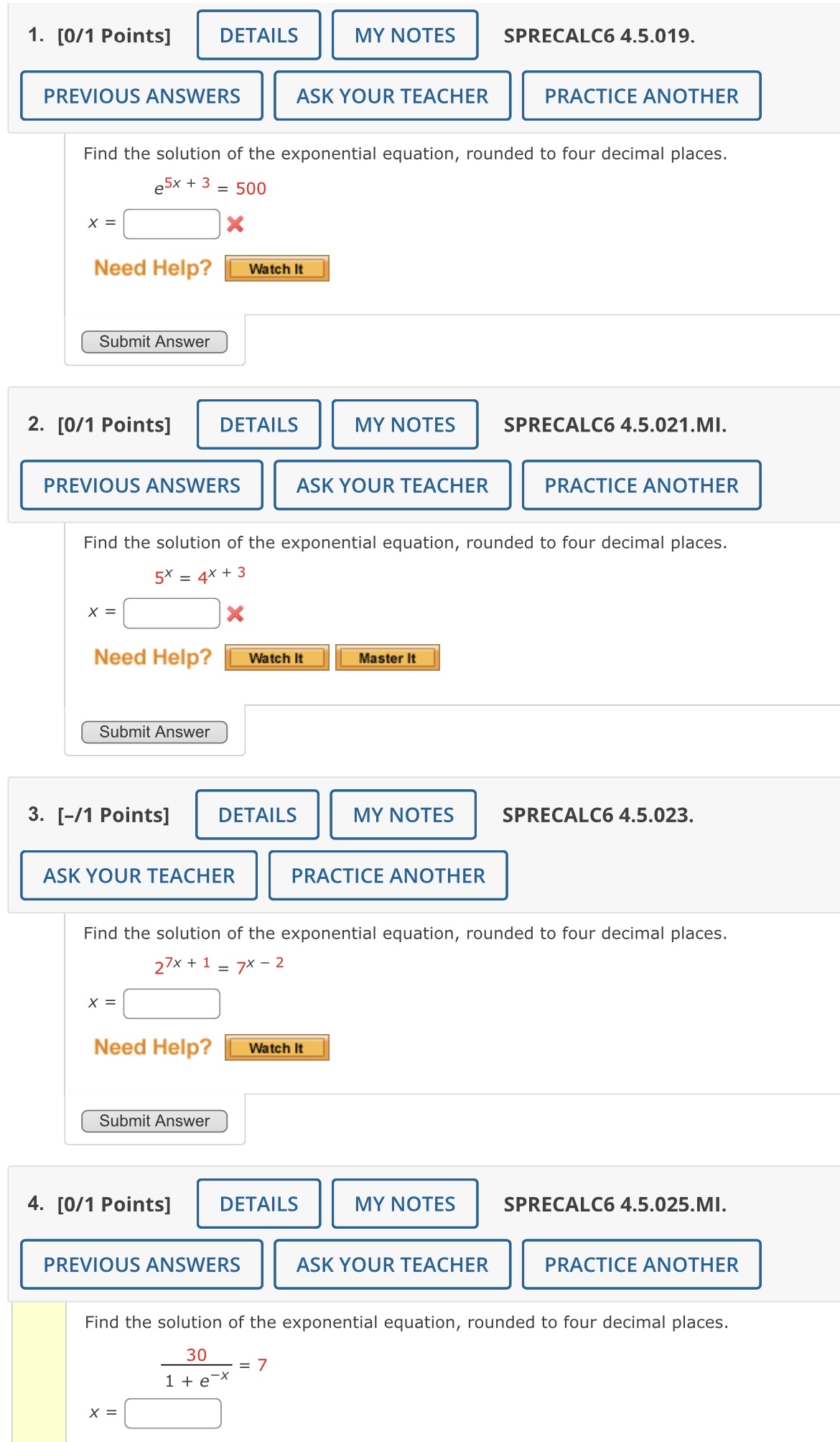 Solved [0/1 ﻿Points] q, ﻿SPRECALC6 4.5.019.Find the solution | Chegg.com