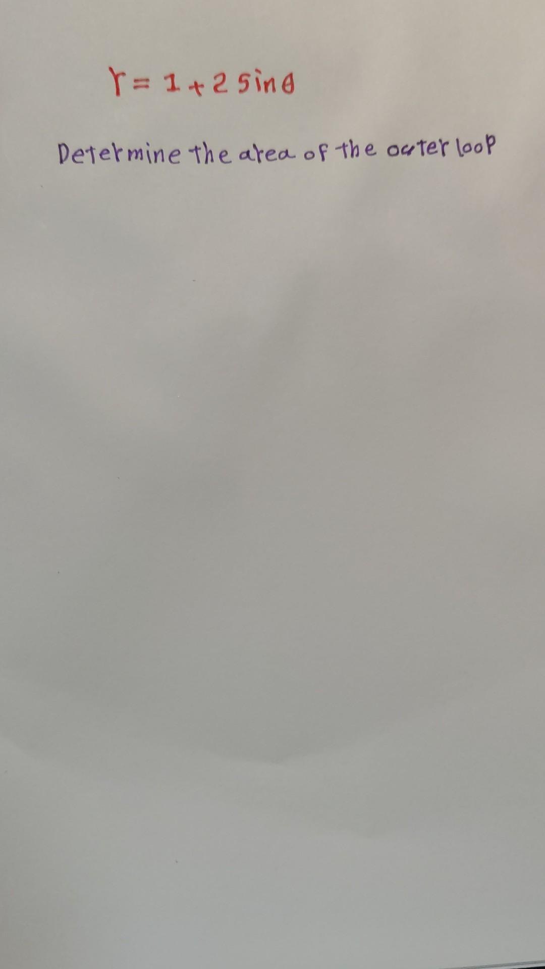 Solved r=1+2sinθ Determine the area of the outer loop | Chegg.com