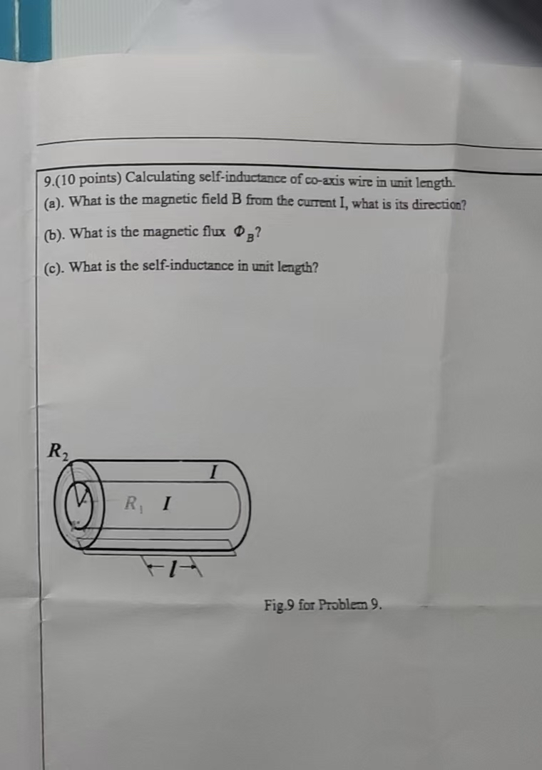 Solved (10 ﻿points) ﻿Calculating self-inductance of co-axis | Chegg.com