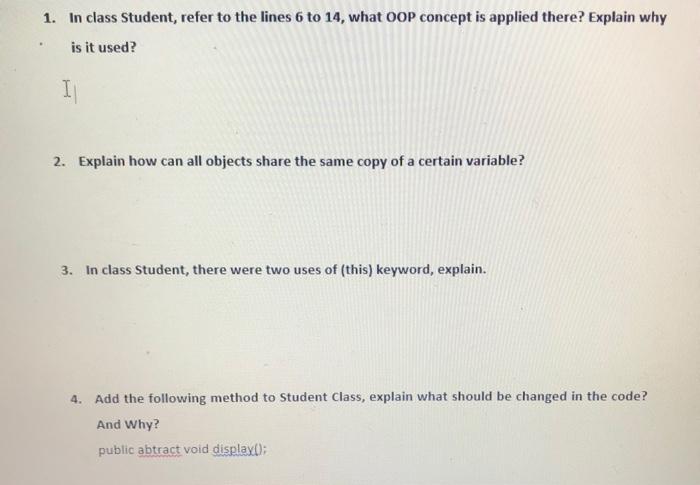 Solved 1 public class Student 2. int stdID; 3 String name; | Chegg.com