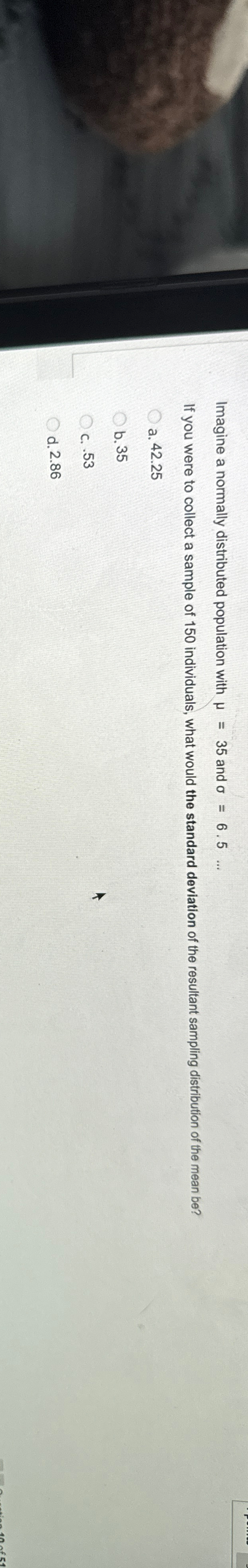 Solved Imagine a normally distributed population with μ=35 | Chegg.com