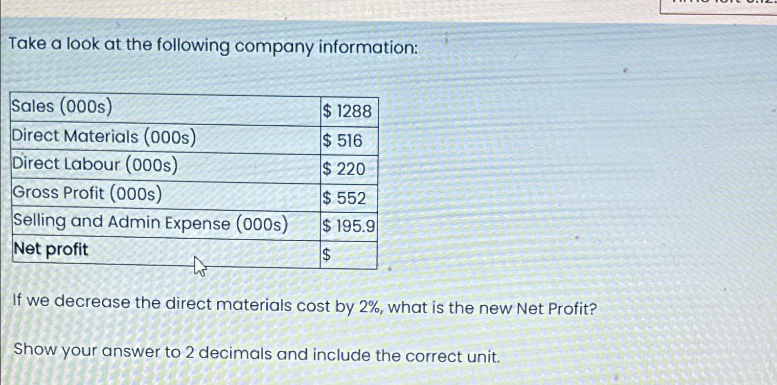 Solved Take a look at the following company | Chegg.com