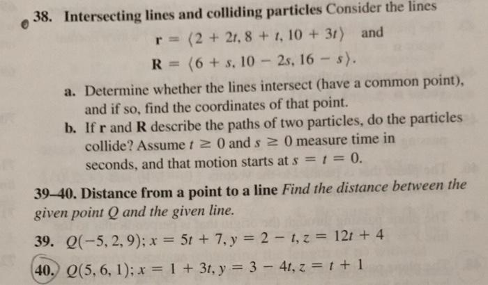Solved 38. Intersecting lines and colliding particles | Chegg.com