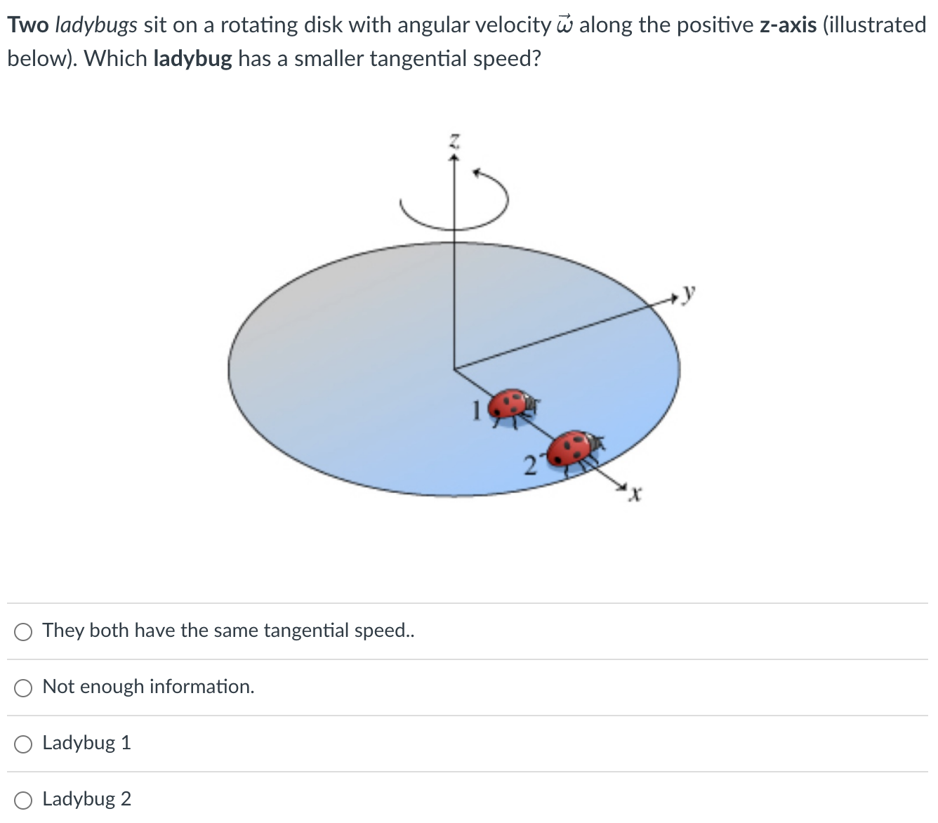 Solved Two ladybugs sit on a rotating disk with angular | Chegg.com