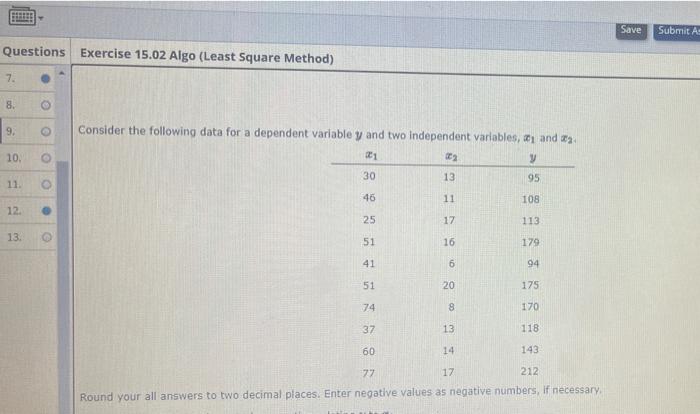 Solved Save Submit AS Questions Exercise 15.02 Algo (Least | Chegg.com