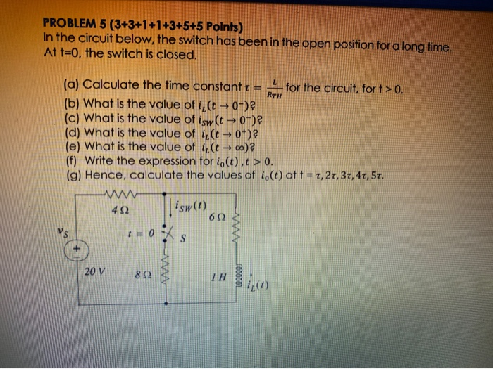 Solved PROBLEM 5 (3+3+1+1+3+5+5 Polnts) In the circuit | Chegg.com