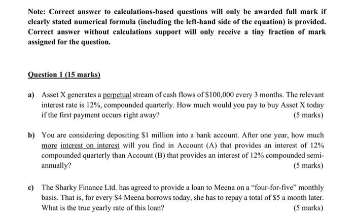 Solved Note: Correct answer to calculations-based questions | Chegg.com