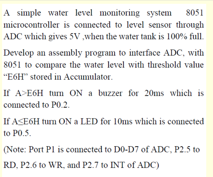 A simple water level monitoring system 8051 | Chegg.com