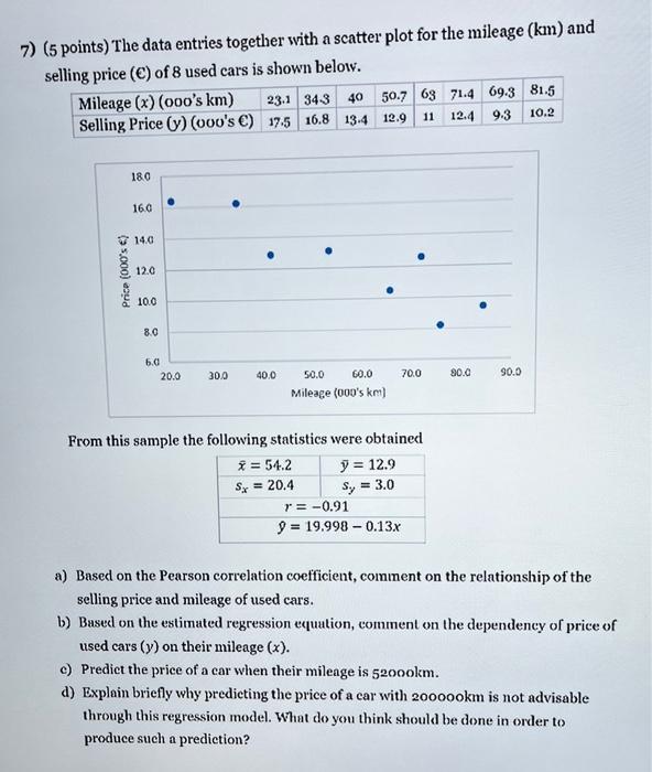 Solved 7) (5 points) The data entries together with a | Chegg.com
