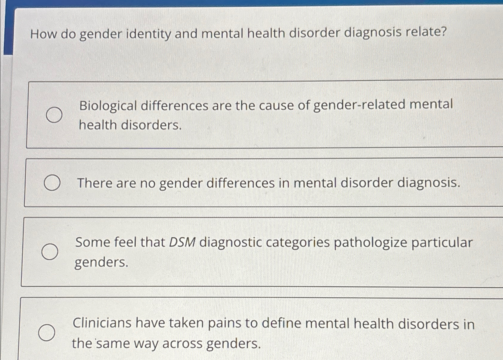 Solved How do gender identity and mental health disorder | Chegg.com