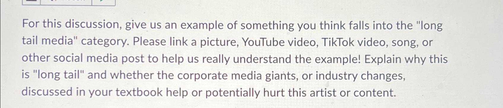 Solved For this discussion, give us an example of something | Chegg.com