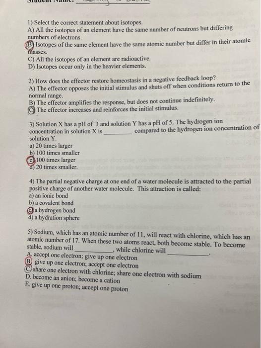 Solved 1) Select the correct statement about isotopes. A) | Chegg.com