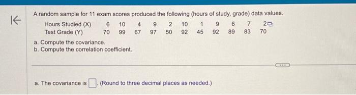 Solved A random sample for 11 exam scores produced the | Chegg.com