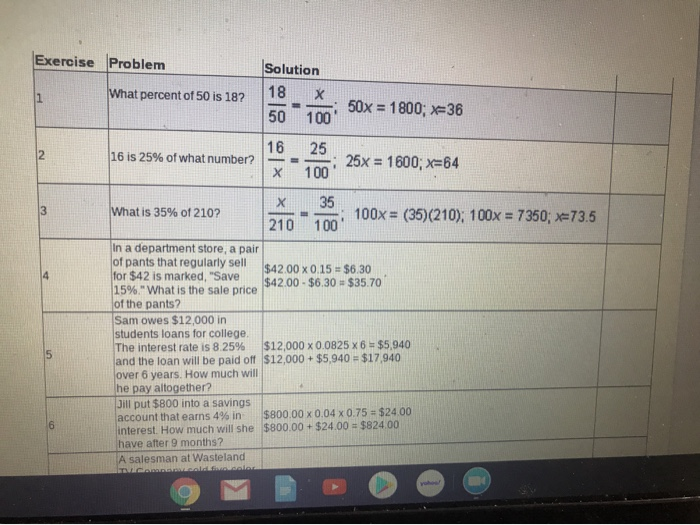 Solved Exercise Problem 1 What percent of 50 is 18? Solution | Chegg.com