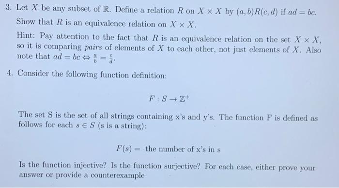 Solved 3. Let X be any subset of R. Define a relation R on | Chegg.com