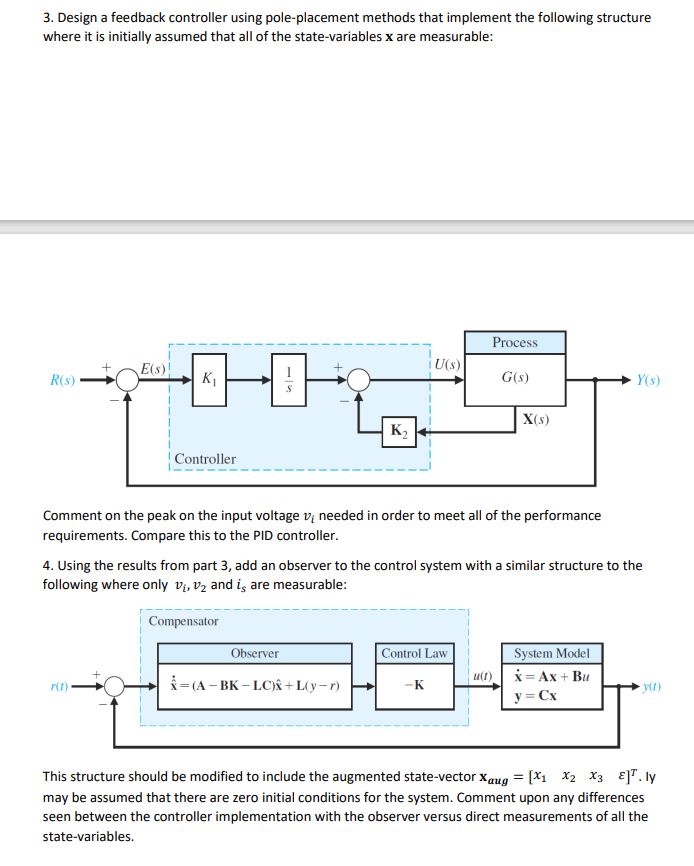 Design a feedback controller using pole-placement | Chegg.com