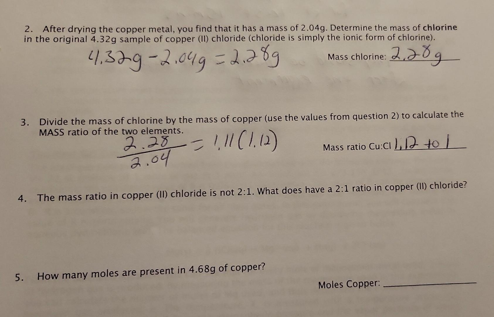 Solved 2. After drying the copper metal, you find that it | Chegg.com