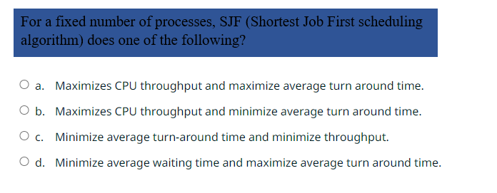 Solved For a fixed number of processes, SJF (Shortest Job | Chegg.com