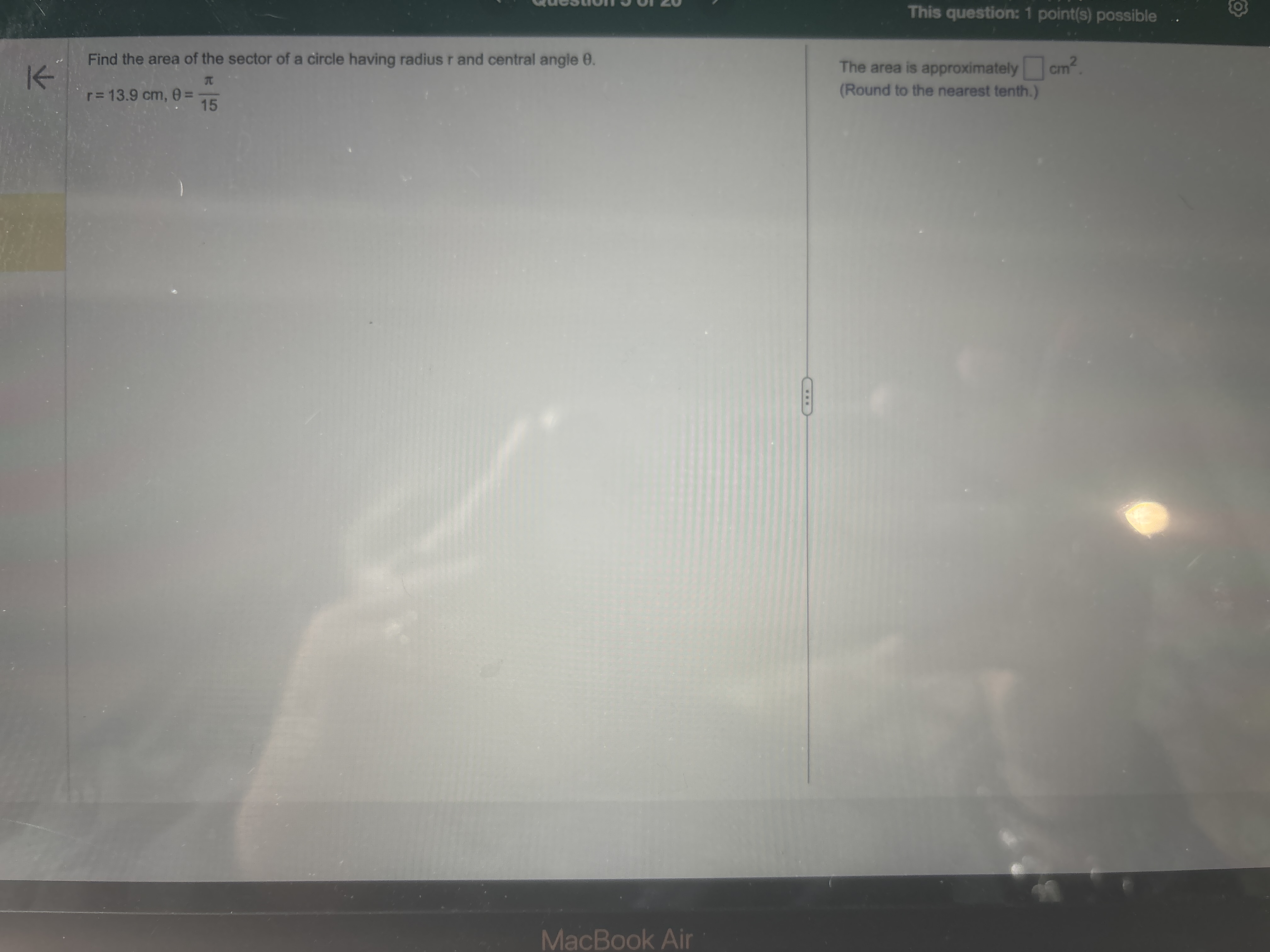 Solved Find the area of the sector of a circle having radius | Chegg.com