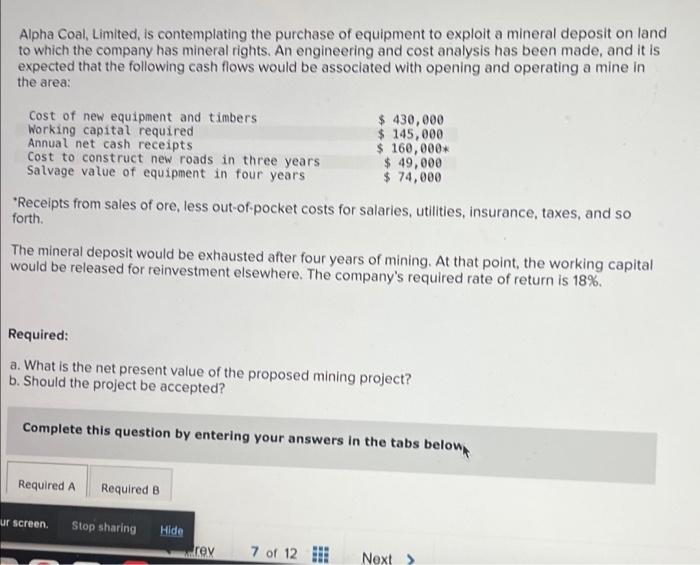 Solved Alpha Coal, Limited, is contemplating the purchase of | Chegg.com