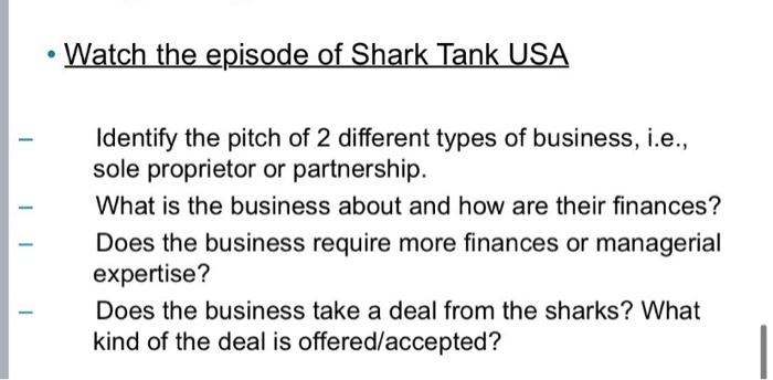Watch the episode of Shark Tank USA Identify the | Chegg.com