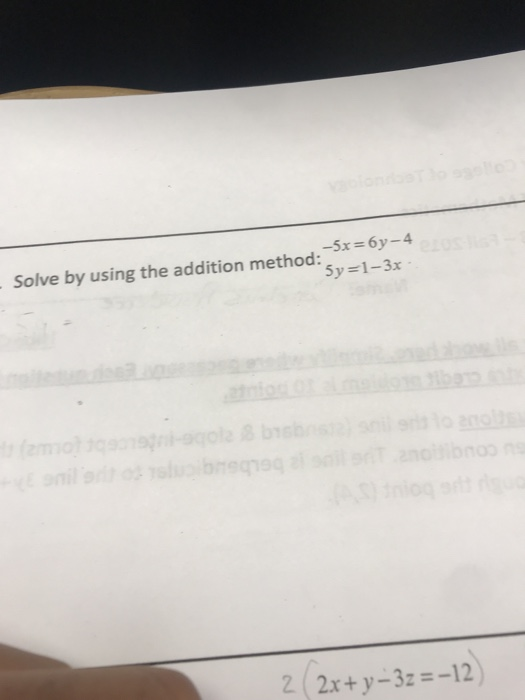 Solved Solve by using the addition method: *5y=1-3x | Chegg.com