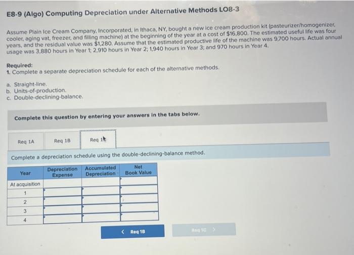 Solved E8-9 (Algo) Computing Depreciation under Alternative | Chegg.com