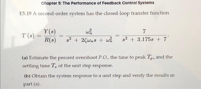 Solved Chapter 5: The Performance of Feedback Control | Chegg.com