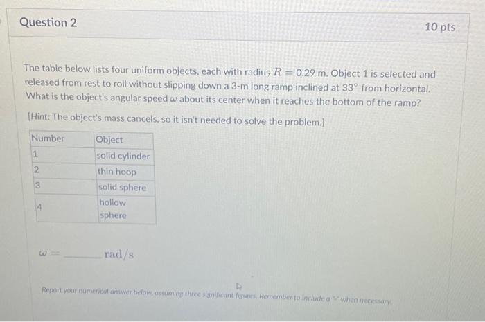 Solved The table below lists four uniform objects, each with | Chegg.com