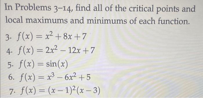 Solved In Problems 3−14, find all of the critical points and | Chegg.com