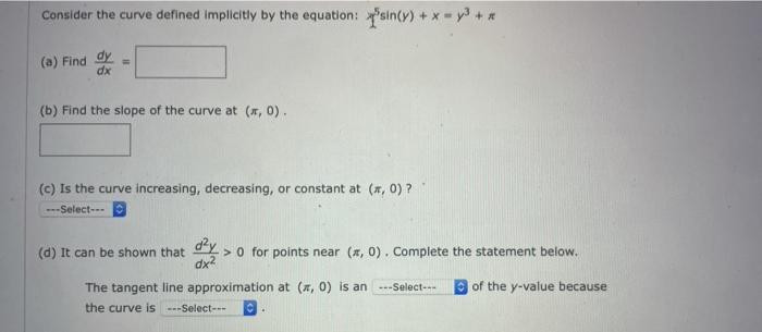 Solved Consider the curve defined implicitly by the | Chegg.com