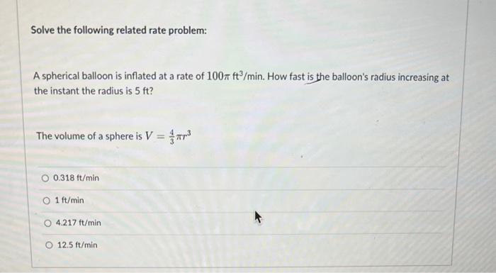 Solved Solve the following related rate problem: A spherical | Chegg.com