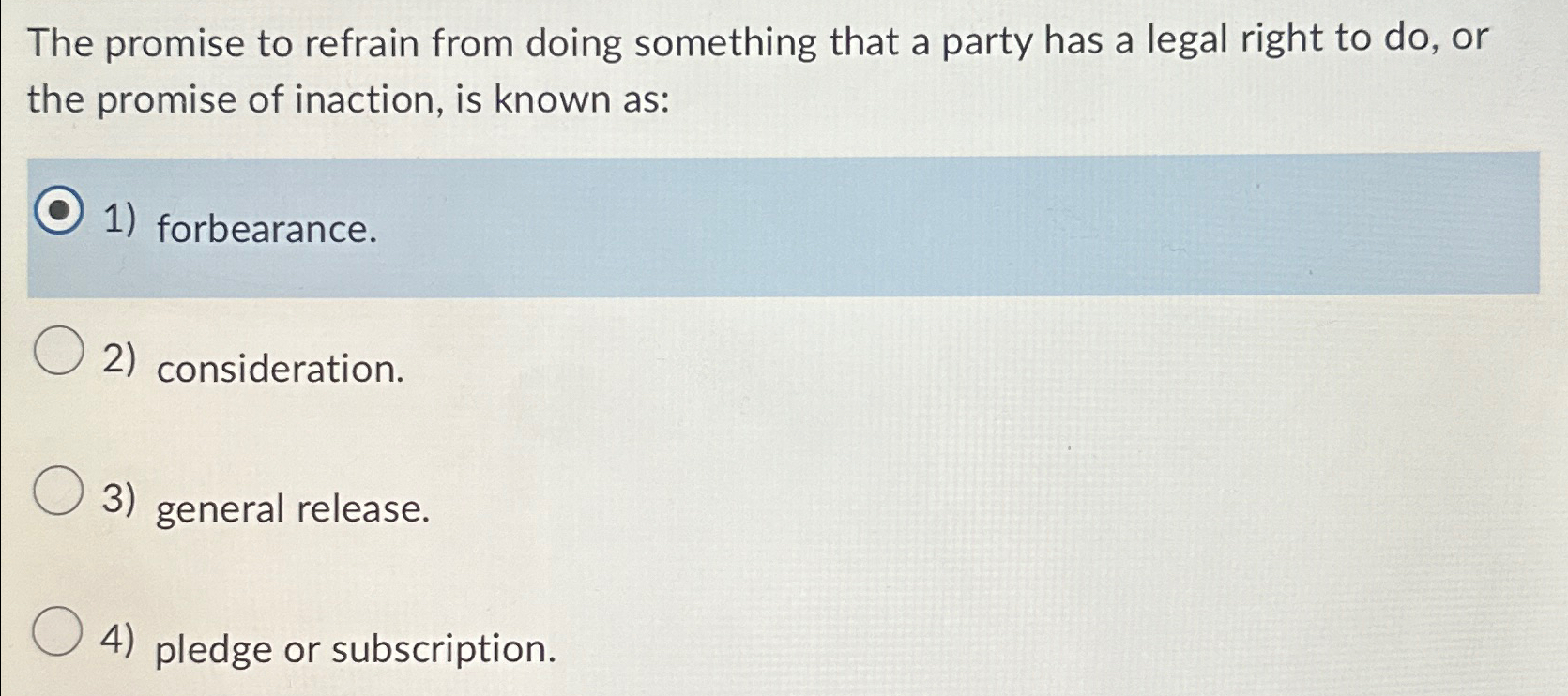 Solved The promise to refrain from doing something that a | Chegg.com