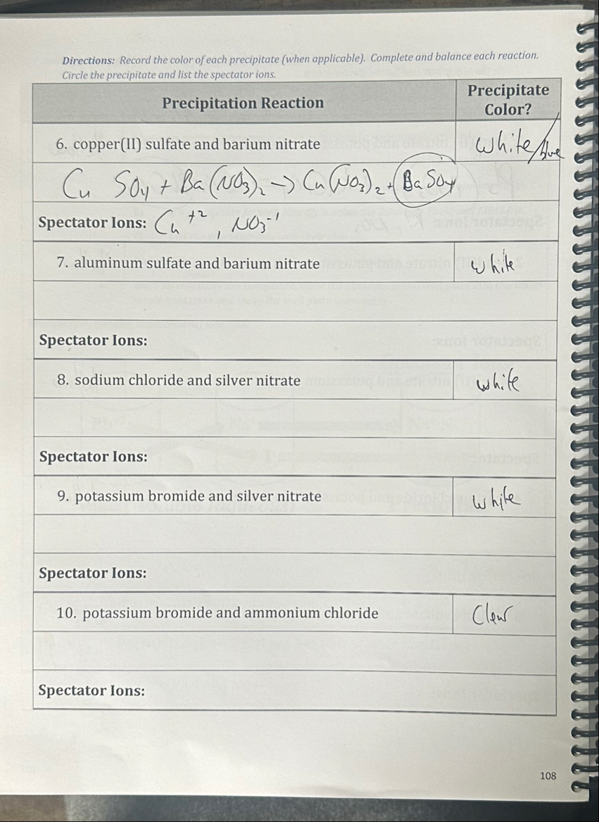 Solved Directions: Record the color of each precipitate | Chegg.com