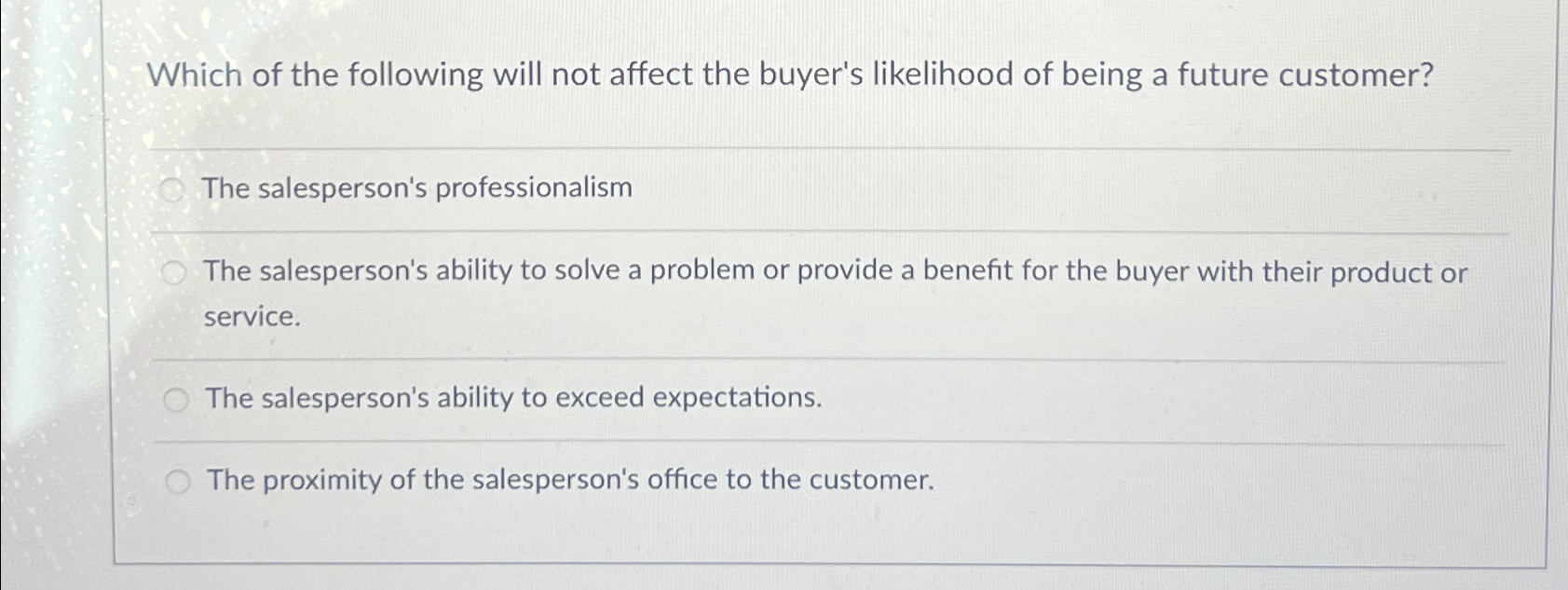 Solved Which of the following will not affect the buyer's | Chegg.com