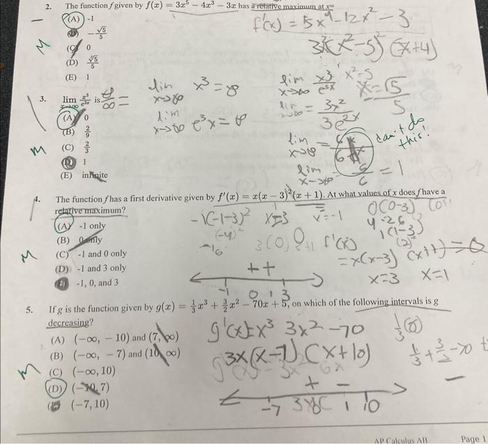 Solved 2. The function f given by f(x)=3x5−4x3−3x has | Chegg.com