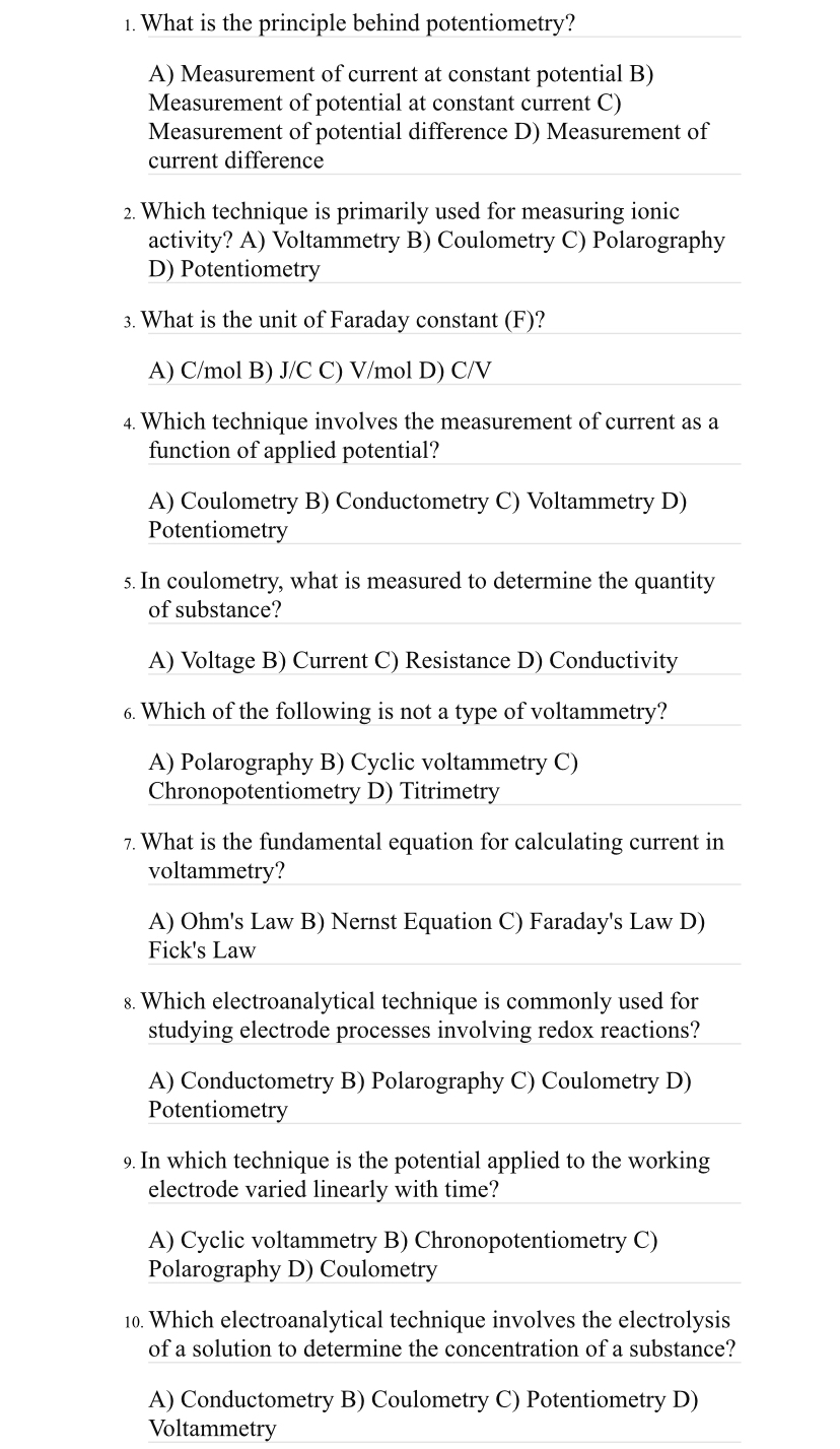 Solved What is the principle behind potentiometry?A) | Chegg.com