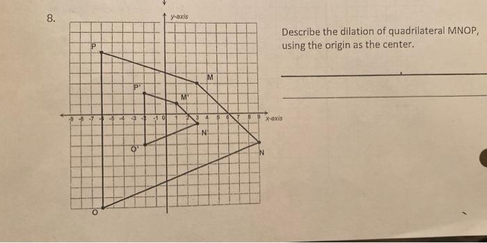 Solved . 8. y-axis Describe the dilation of quadrilateral | Chegg.com