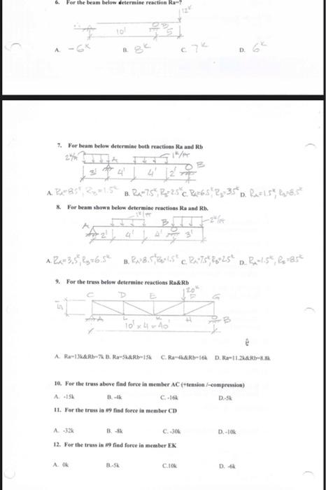 Solved 6. For the beam below determine reaction Ran? tol %. | Chegg.com