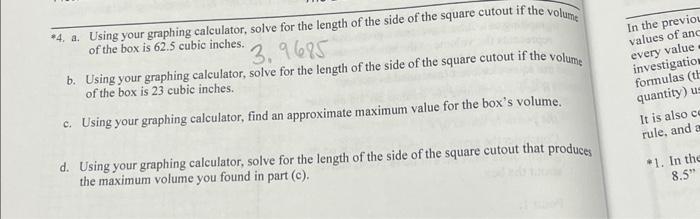 Solved *4. a. Using your graphing calculator, solve for the | Chegg.com