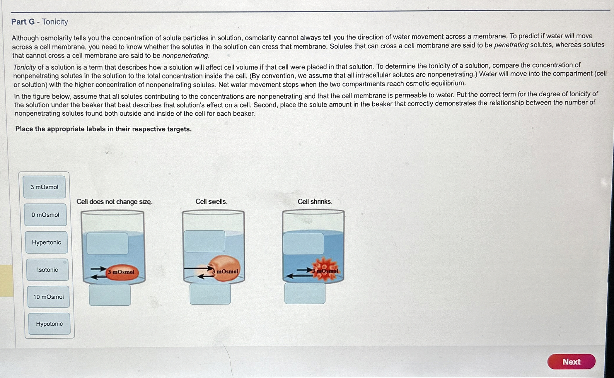 Solved Part G - ﻿TonicityAlthough osmolarity tells you the | Chegg.com