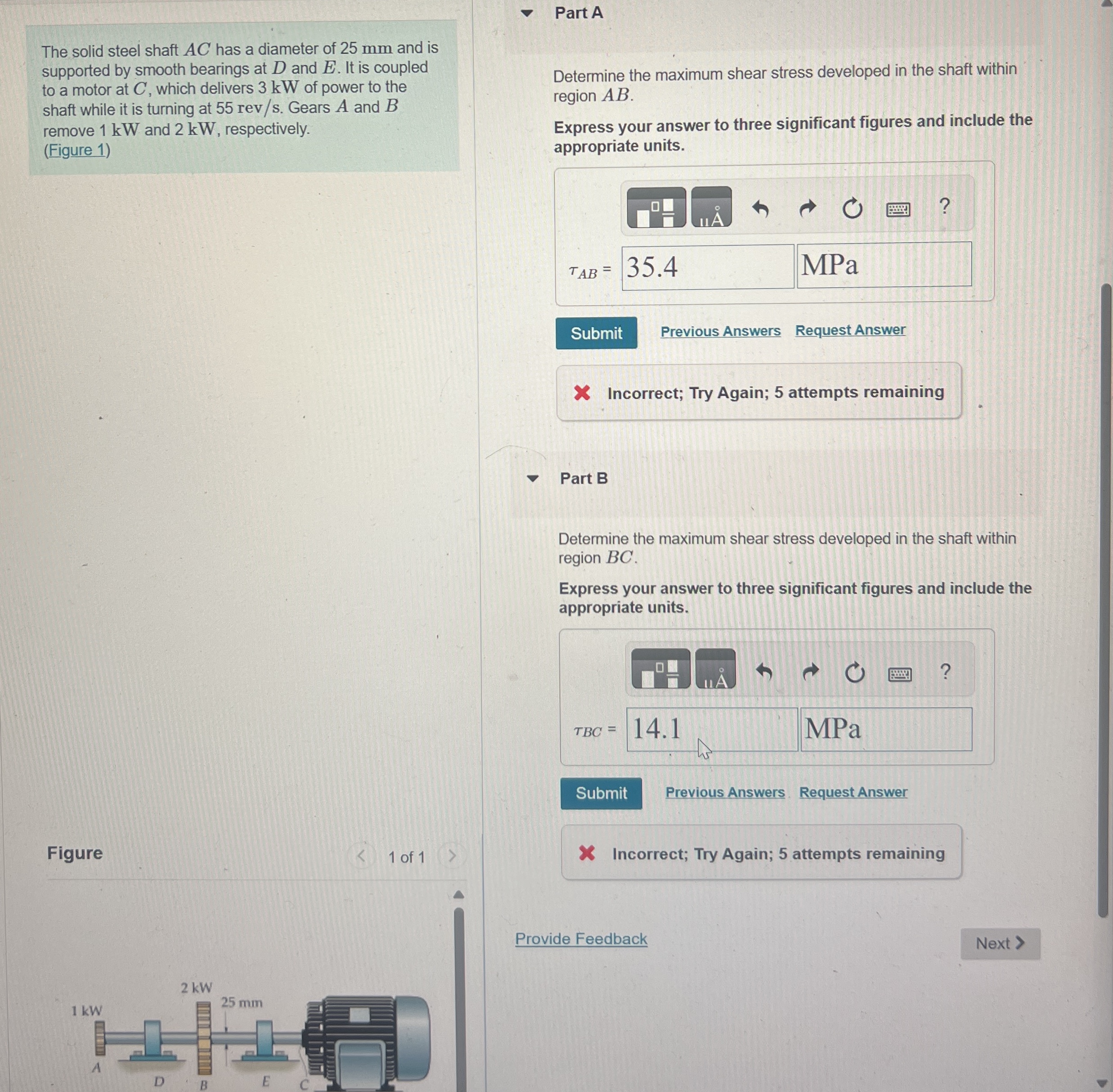 Solved Part AThe solid steel shaft AC ﻿has a diameter of 25 | Chegg.com