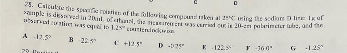 Solved 28. Calculate the specific rotation of the following | Chegg.com